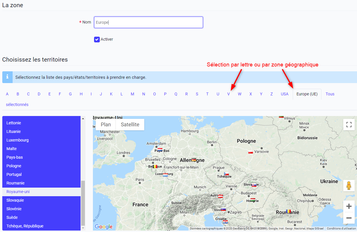 Configurer les zones géographiques de sa boutique en ligne